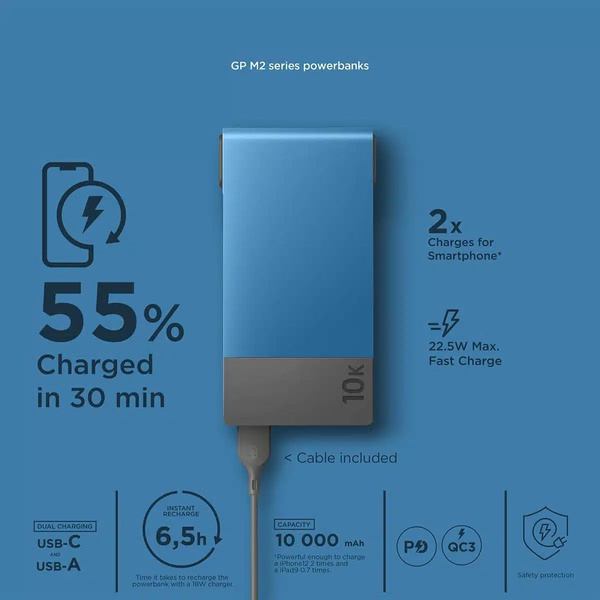 GP Batteries GP Powerbank M2+ 10.000mAh Blue | Widforss
