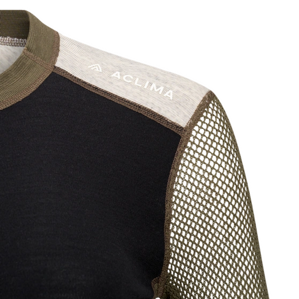 Aclima W's Woolnet Hybrid Crewneck Jet Black/Tarmac/Beige Melange ...